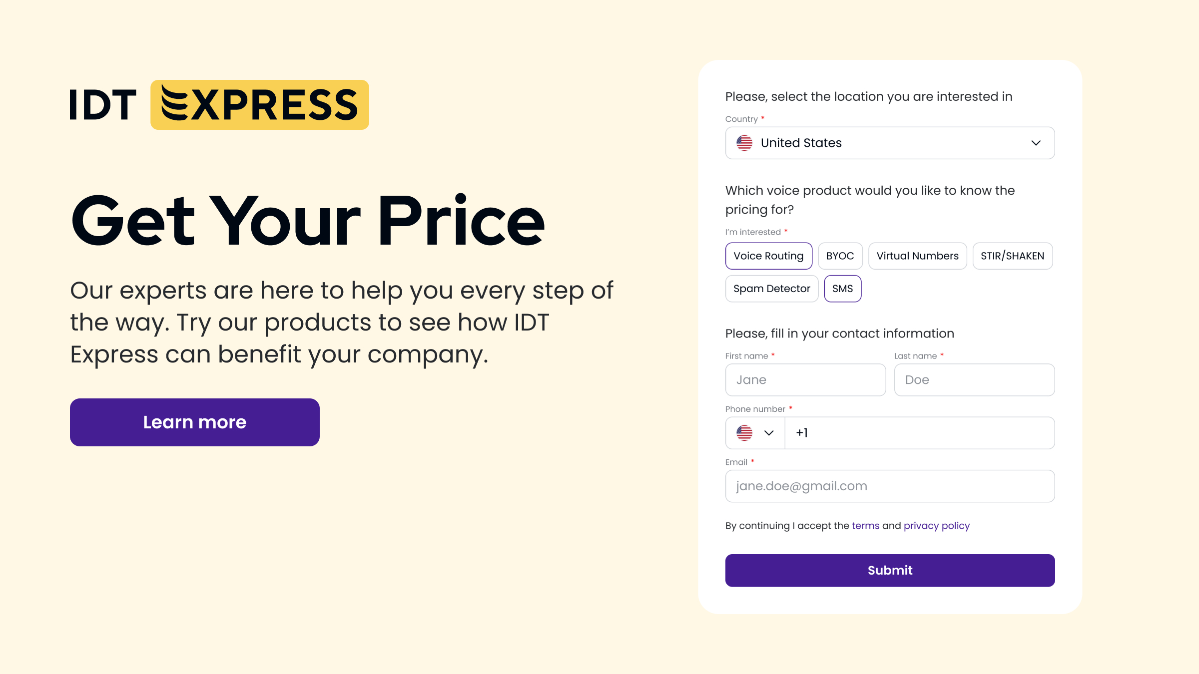 Pricing - IDT Express